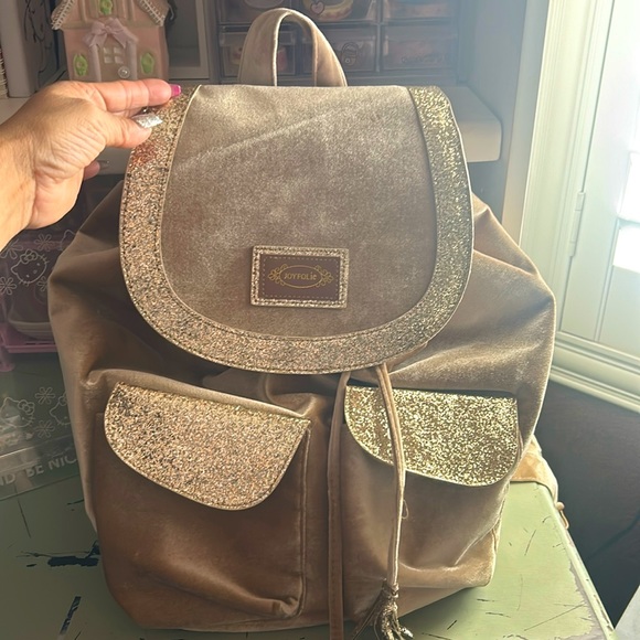 Joyfolie | Bags | Joyfolie Backpack Gold Glittery Velvet Bag Book ...
